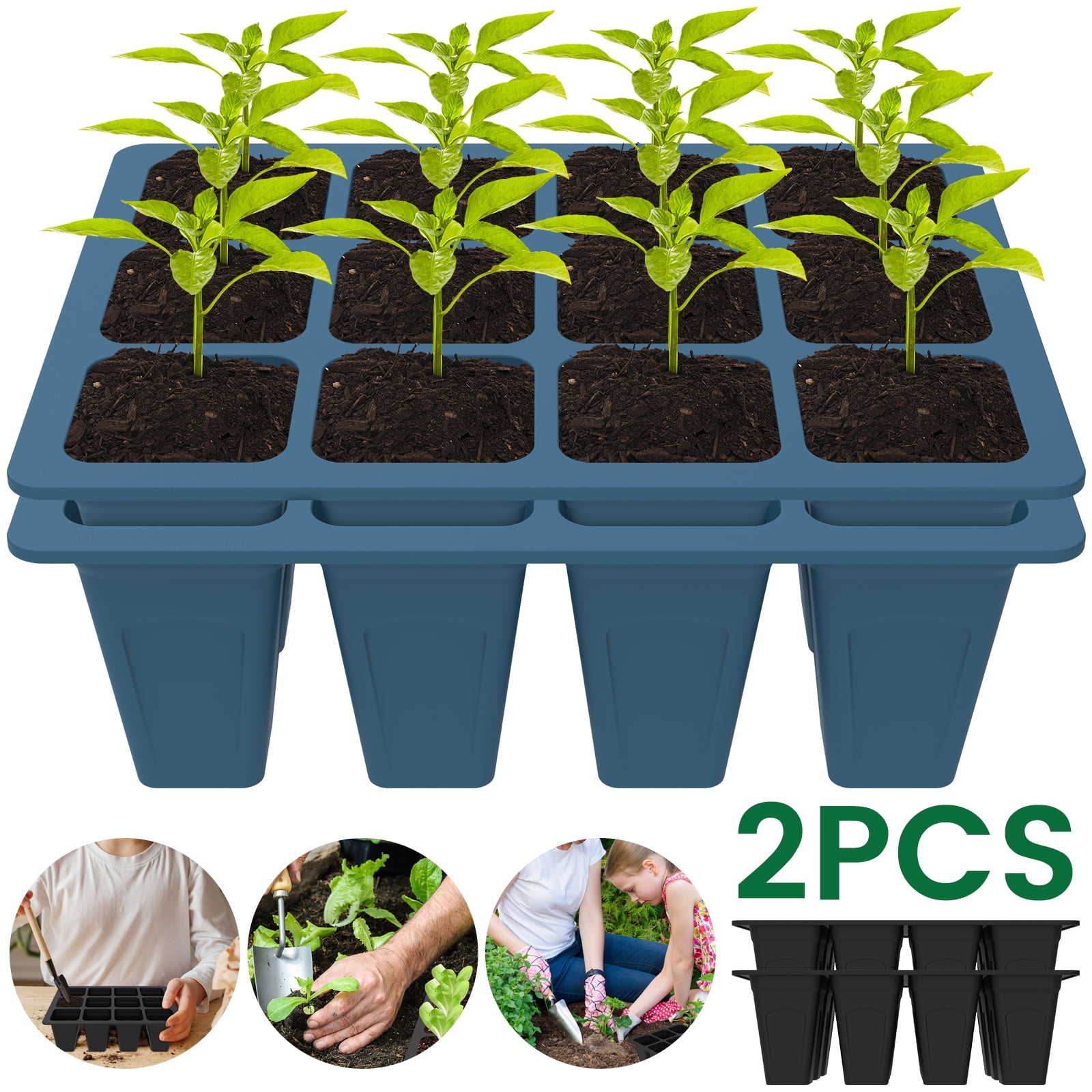 Ghojet 2 Pack Seed Starting Tray Silicone Seed Starter Tray with Drain ...