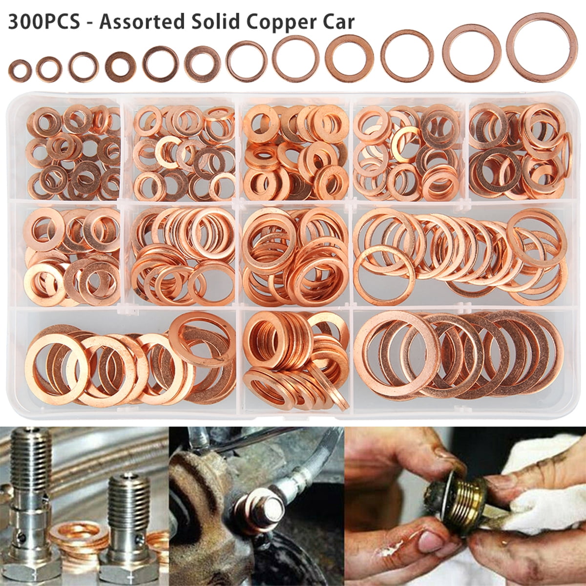 Ghojet Copper Sealing Washers Assortment, 300PCS, 12 Sizes, Flat Ring ...