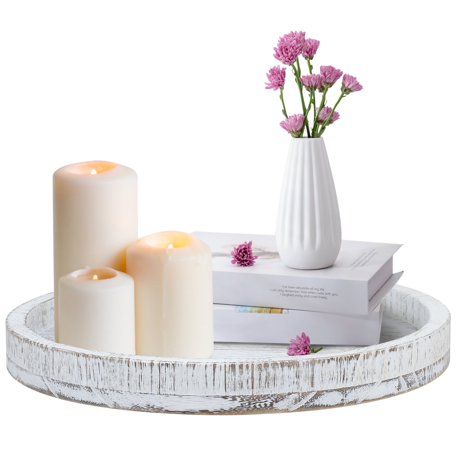 Ghojet 30cm Round Tray Wood Serving Platter Vintage Round Dessert Plate ...