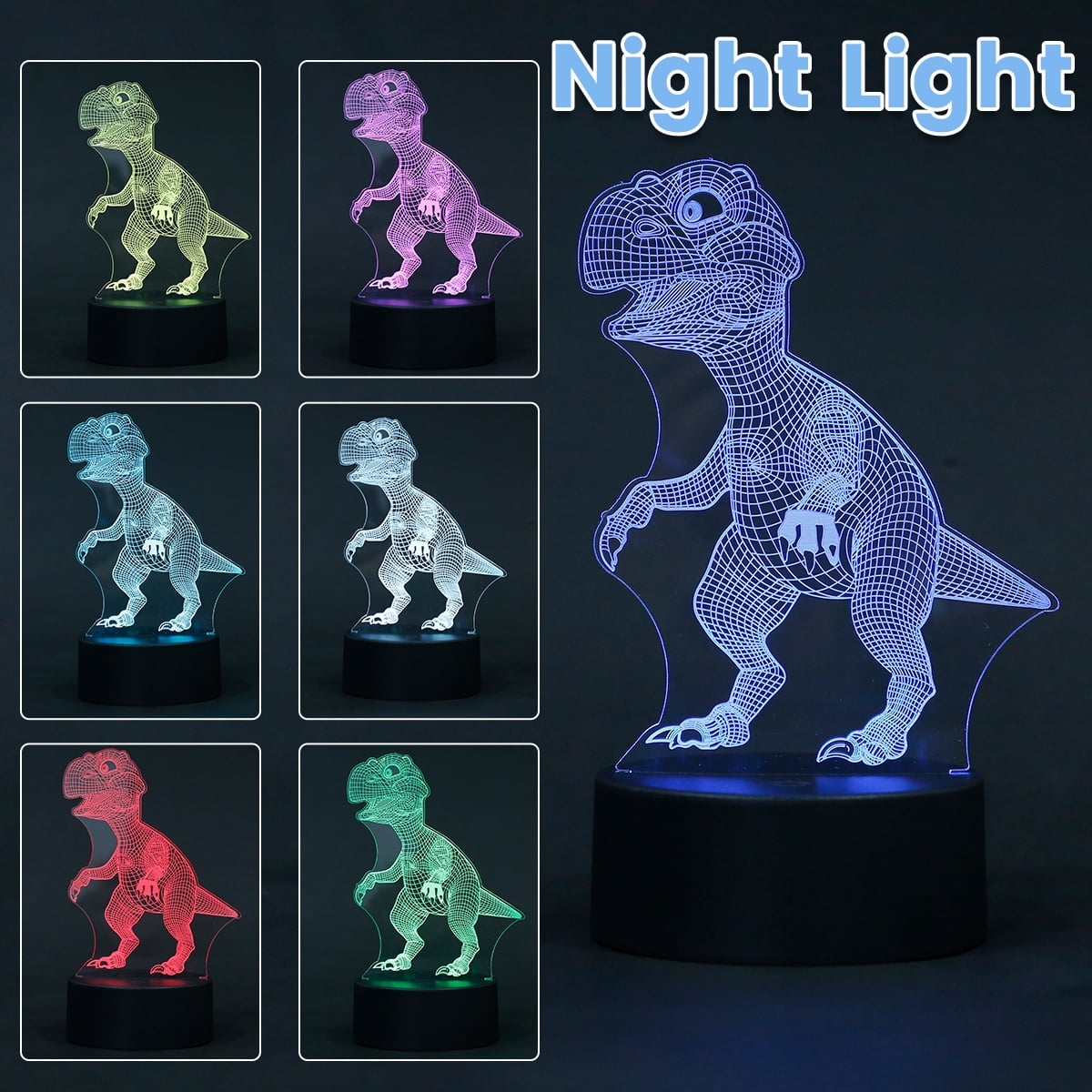 Ghojet 3D Dinosaur Night Light for Kids 3D Illusion Dinosaur Lamp with ...