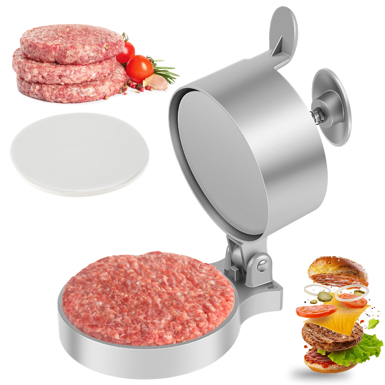 Ghojet Burger Press Patty Maker with 100 Patty Paper Adjustable ...