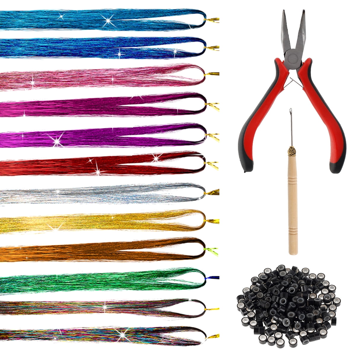 Ghojet Hair Tinsel 37in 12 Colors Tinsel Hair Extensions Shiny Hair ...