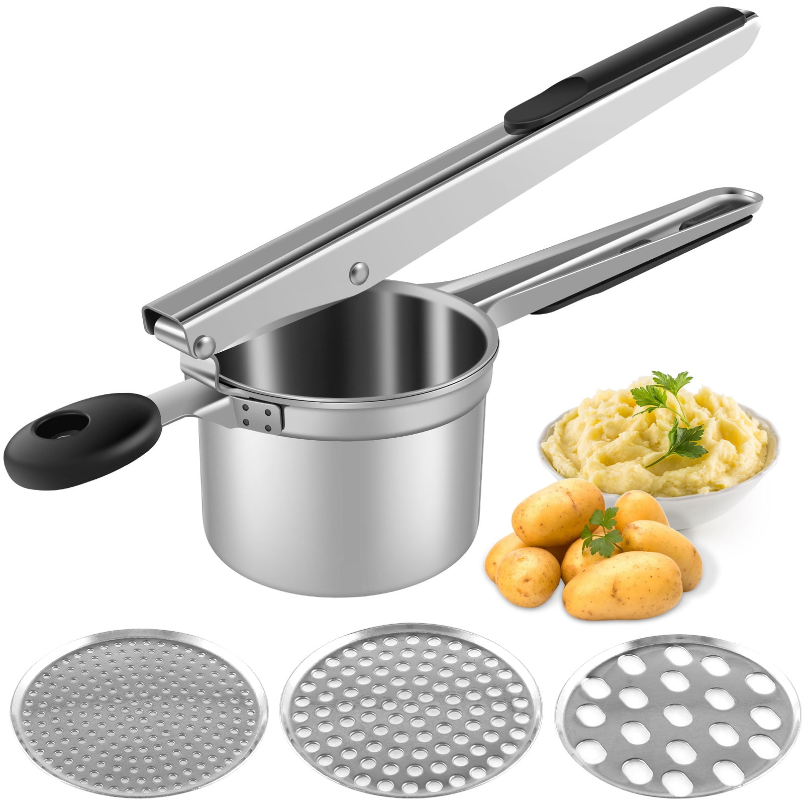 Ghojet Potato Rice Stainless Steel Potato Masher with 3 Removable Discs ...