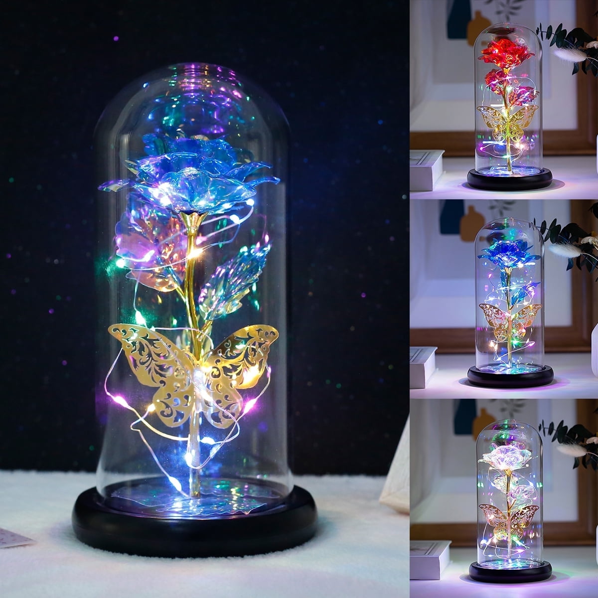 Ghojet Rose Light Artificial Galaxy Rose Lamp with Butterfly and ...