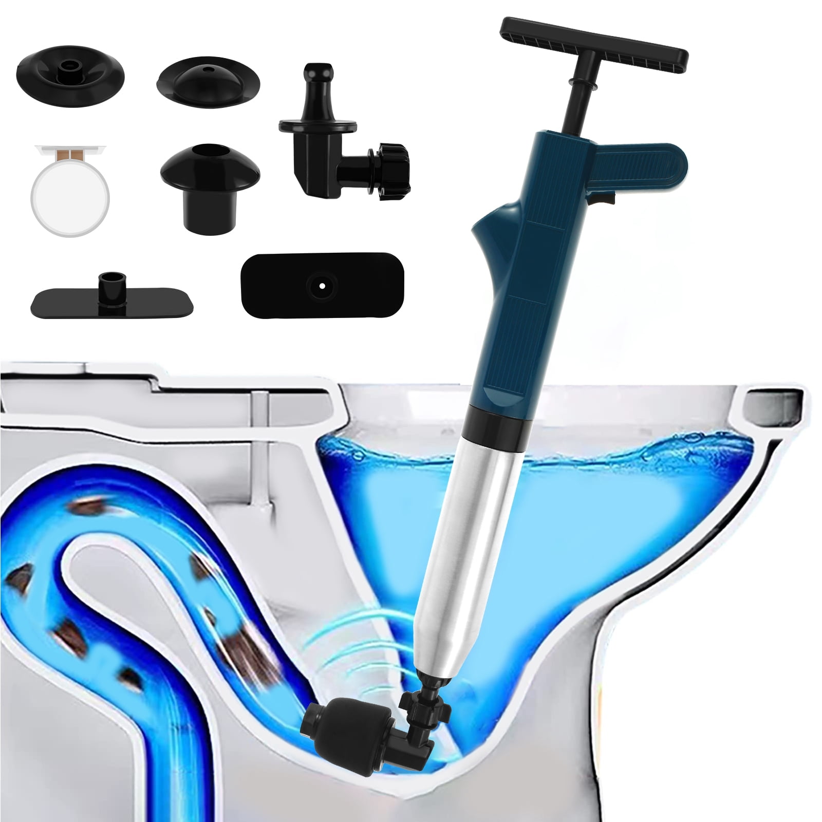 Ghojet Toilet Plunger with 4 Plunger Head Portable High Pressure ...