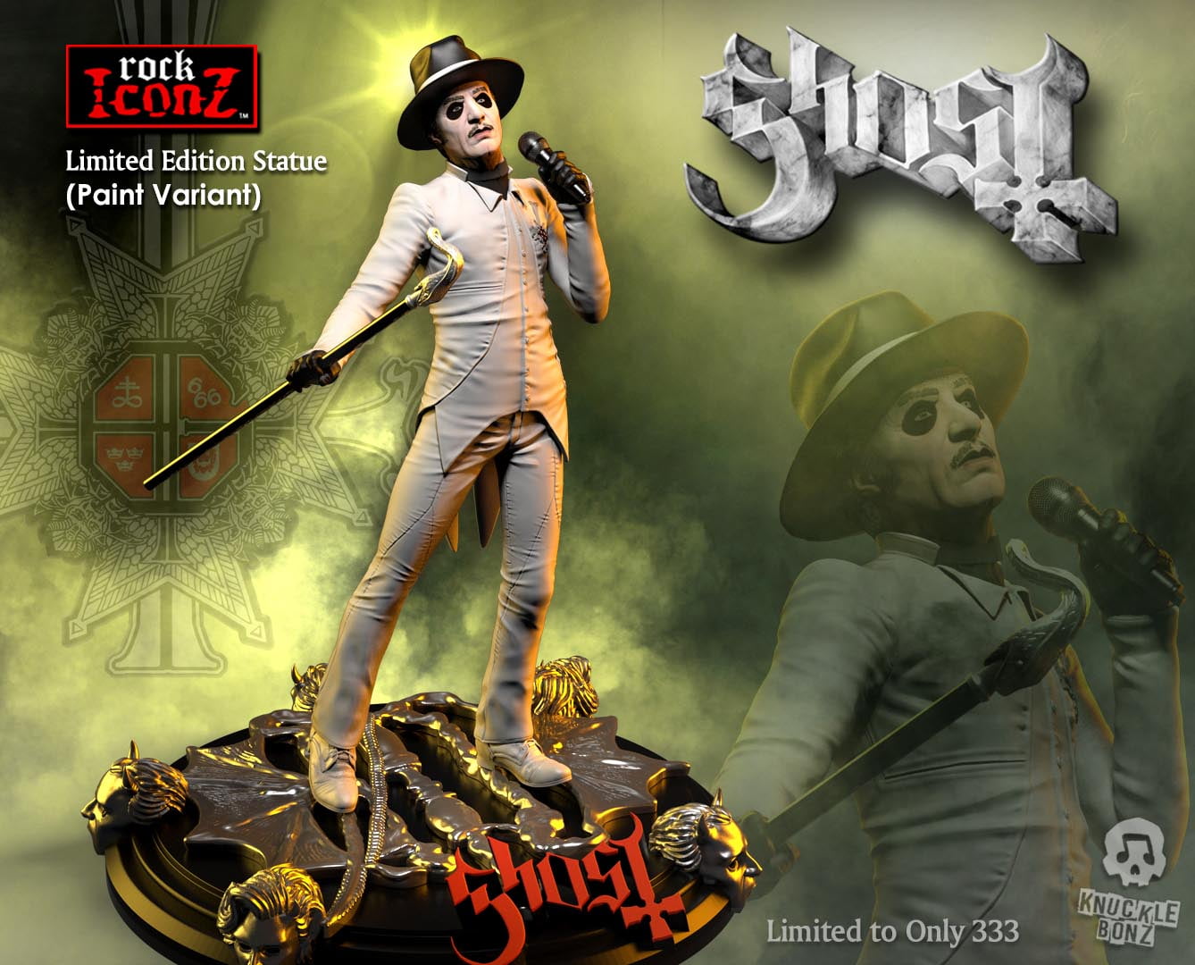 Ghost 2021 KnuckleBonz Rock Iconz Statue Cardinal Copia White Tuxedo ...