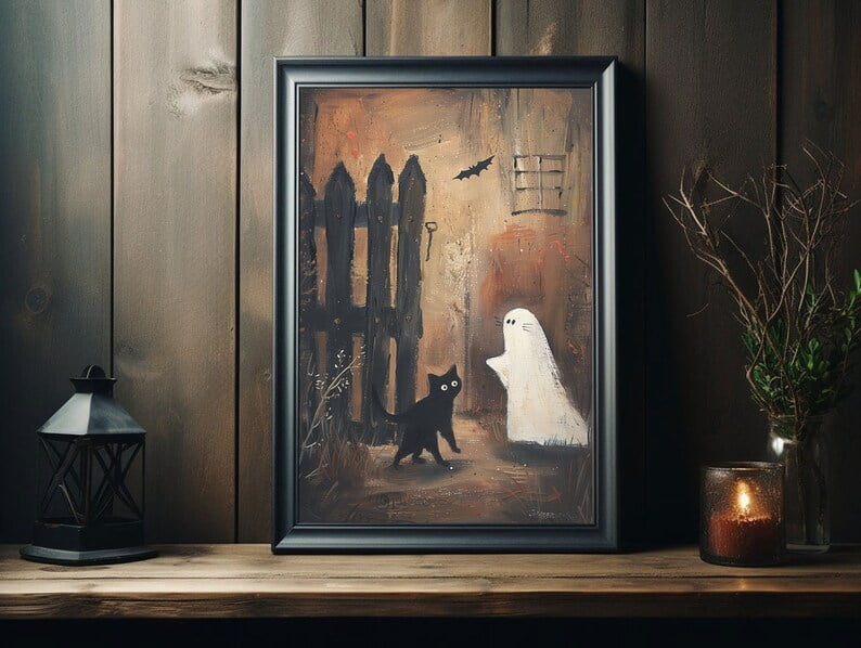 Ghost And Black Kitten Poster Print, Halloween Poster, Poster For ...
