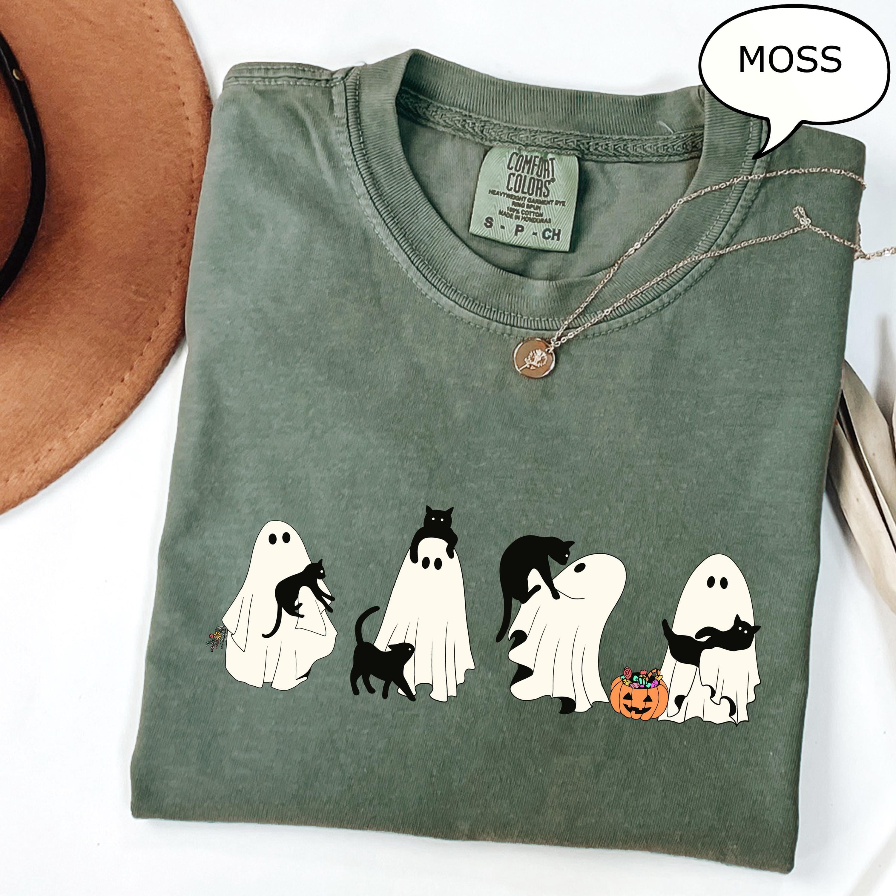 Ghost And Cat T-Shirt, Halloween Ghost Shirt, Halloween Cat Shirt, Cat ...
