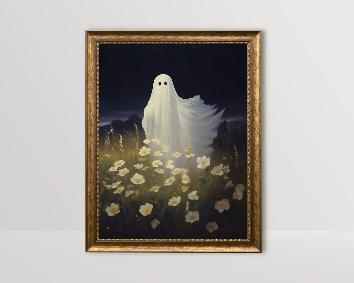 Ghost And Flowers, Cute Ghost, Dark Cottagecore Spooky Wall Art ...