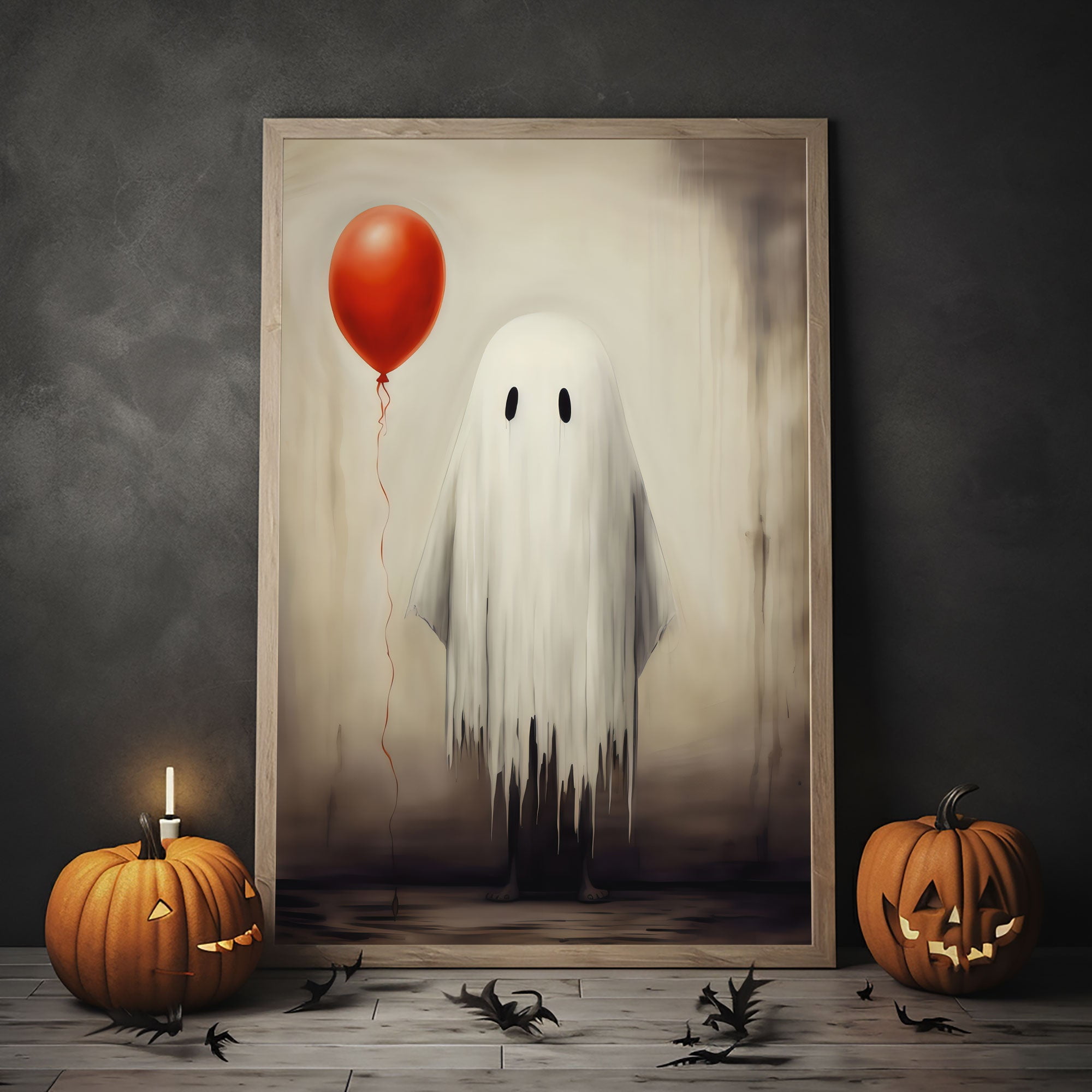 Ghost And Red Balloon Poster Print, Sad Ghost Poster, Vintage Poster ...