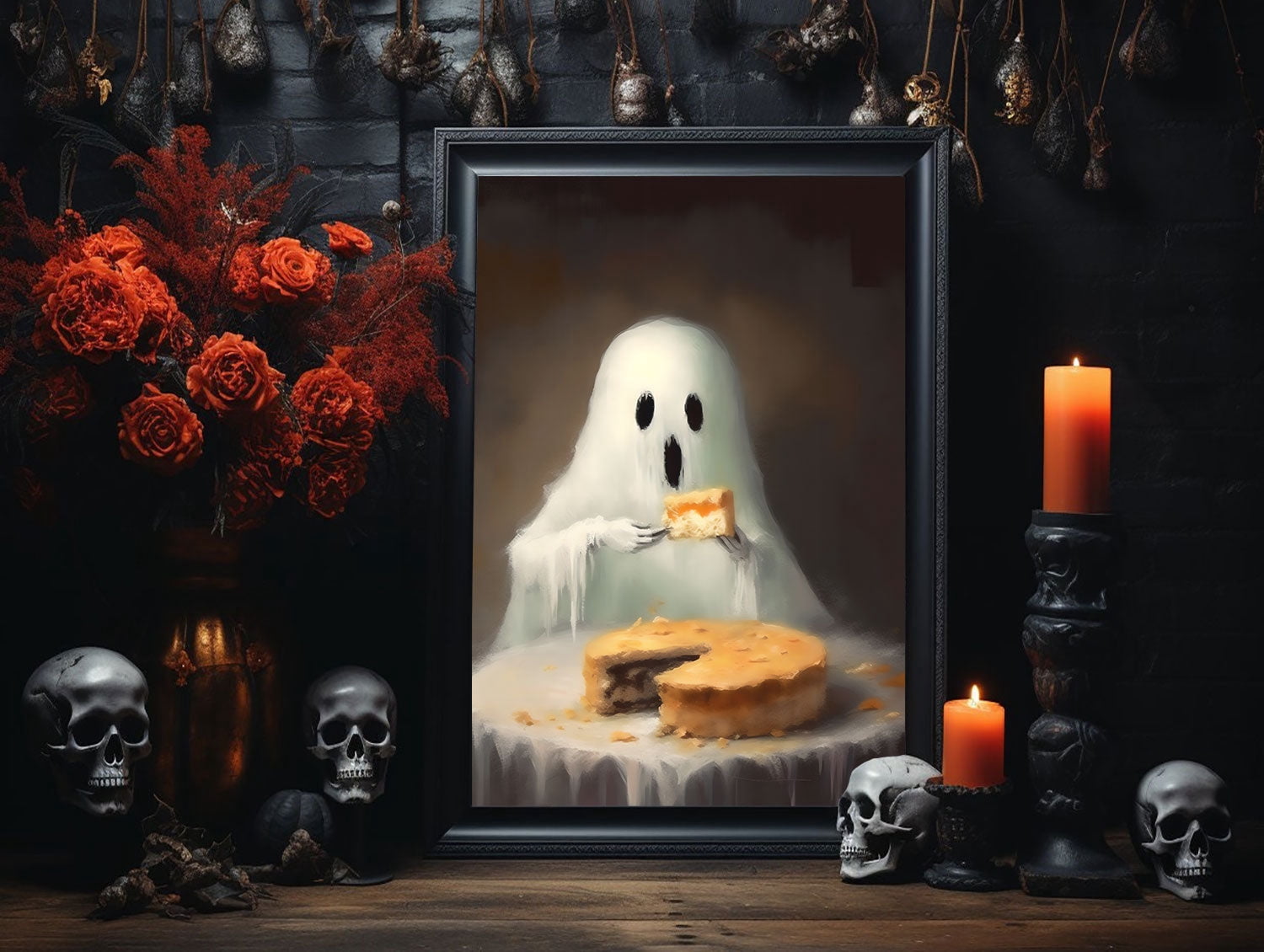 Ghost Are Eating Cake Poster, Vintage Poster, Birthday Ghost, Haunting ...
