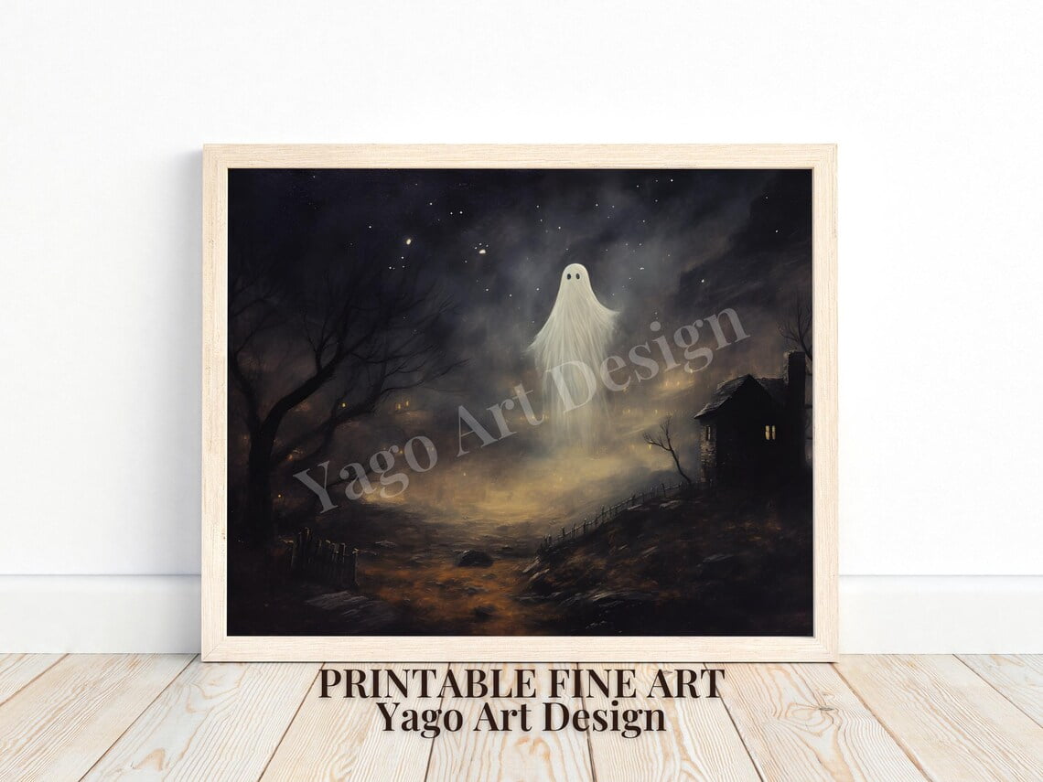 Ghost Art, "Ghost At Starry Night", Rustic Farmhouse Wall Decor ...