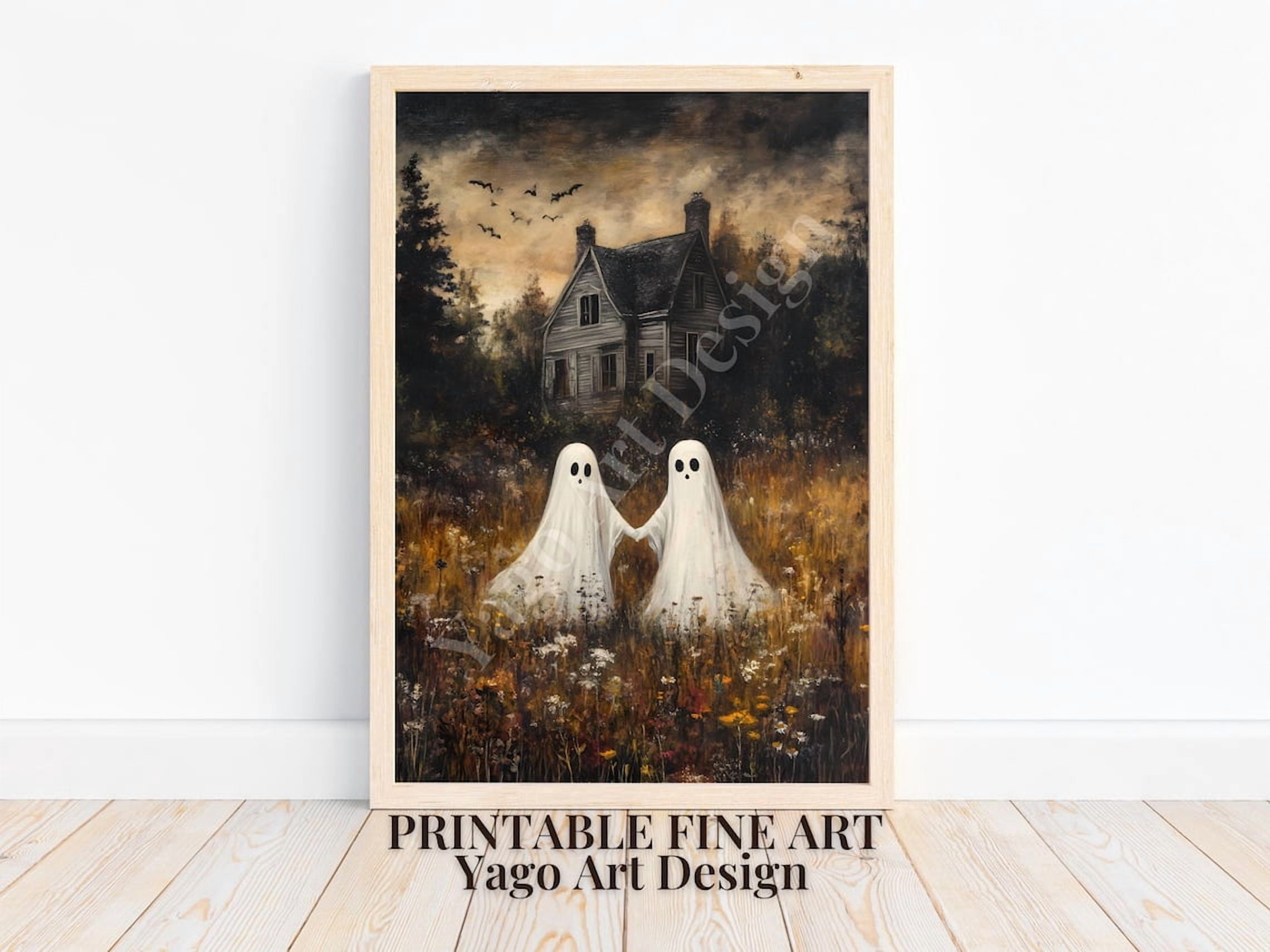 Ghost Art, "Ghosts In Meadow", Cute Ghosts Holding Hands, Beautiful ...