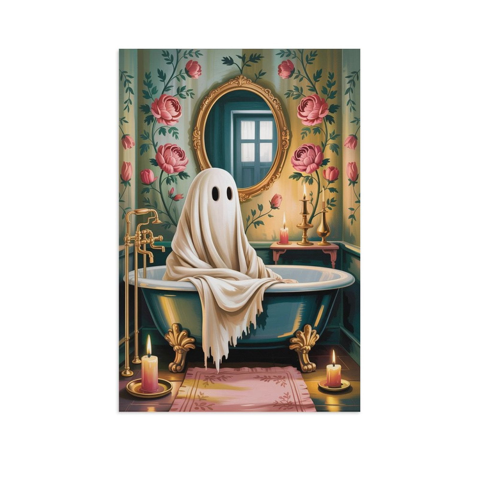 Ghost in Bath Vintage Wall Art White Sheet Ghost Relaxing in Clawfoot ...