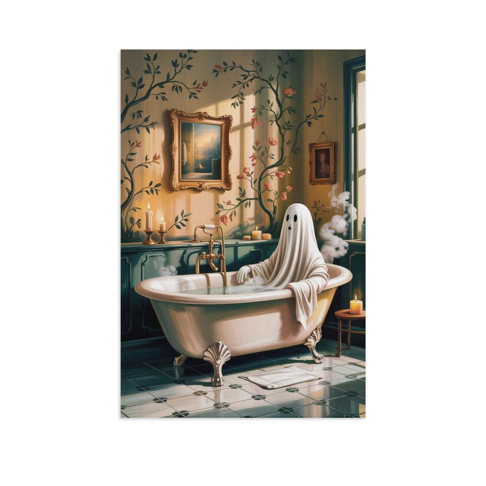Ghost in Bathtub Vintage Wall Art Victorian Bathroom Decor White Cloth ...