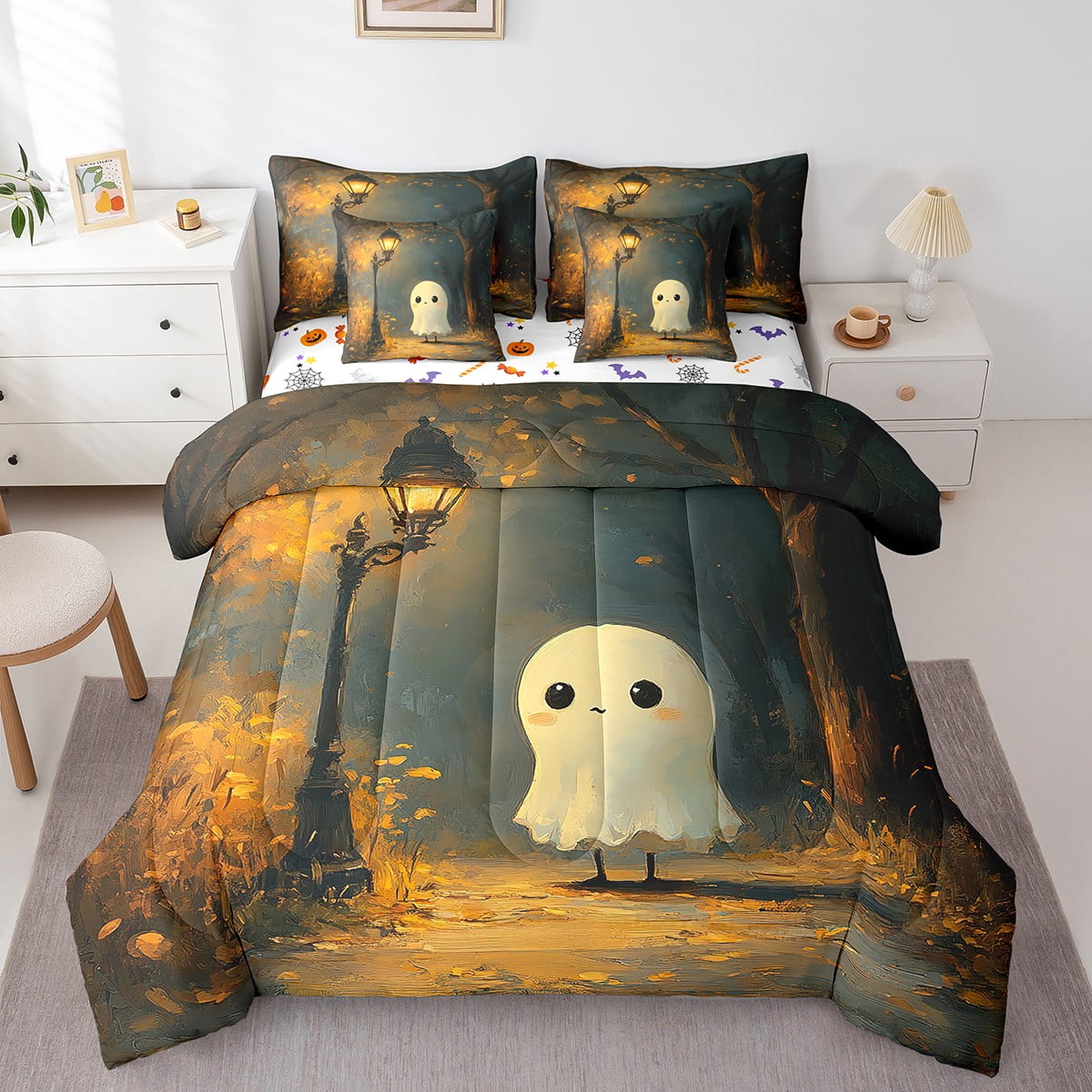 Ghost Bedding Set Twin for Boys Girls Kids Happy Halloween 7 Pcs Bed in ...