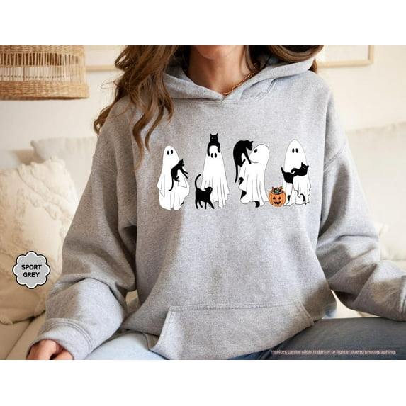Ghost Black Cat Hoodie, Cat Hoodie, Cat Lover, Spooky Season Hoodie ...