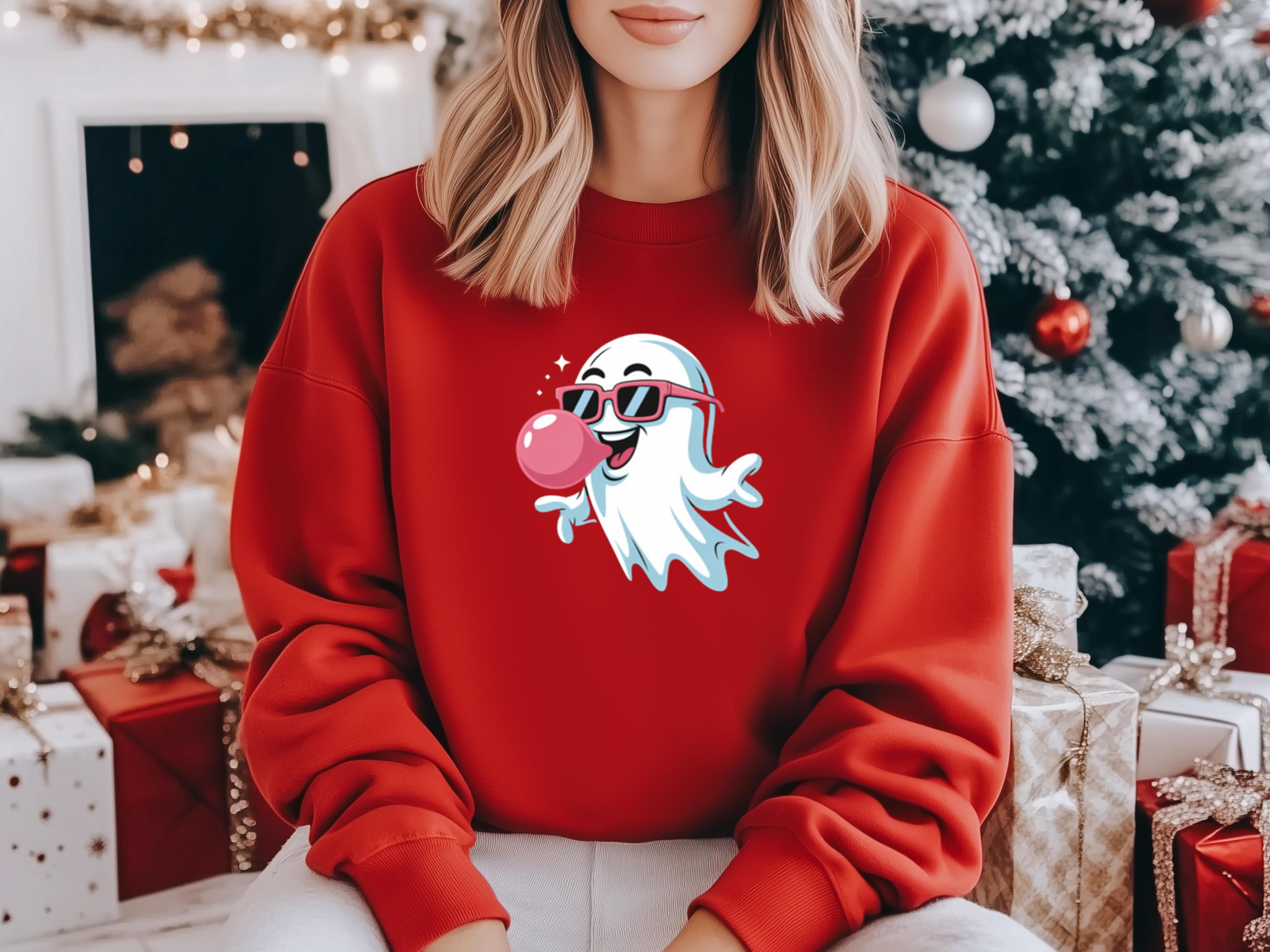 Ghost Blowing Pink Bubblegum Funny Halloween Art Gift Sweatshirt, up to ...