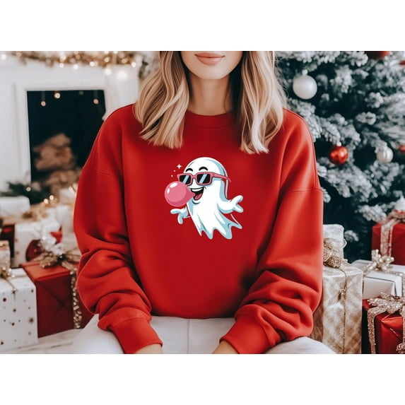 Ghost Blowing Pink Bubblegum Funny Halloween Art Gift Sweatshirt, up to ...