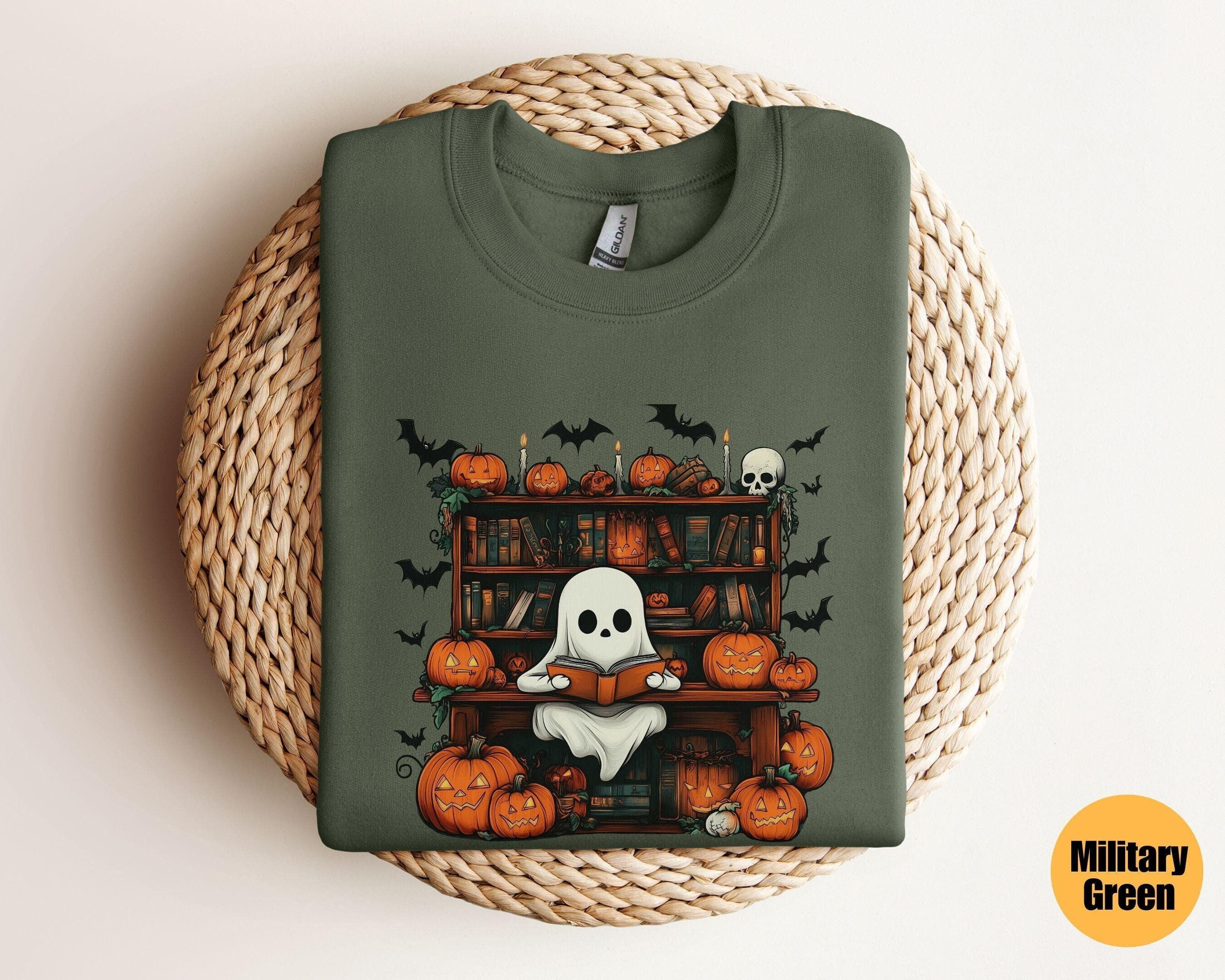 Ghost Book Reader T-Shirt Reading Crewneck Book Lover Gift Reading ...