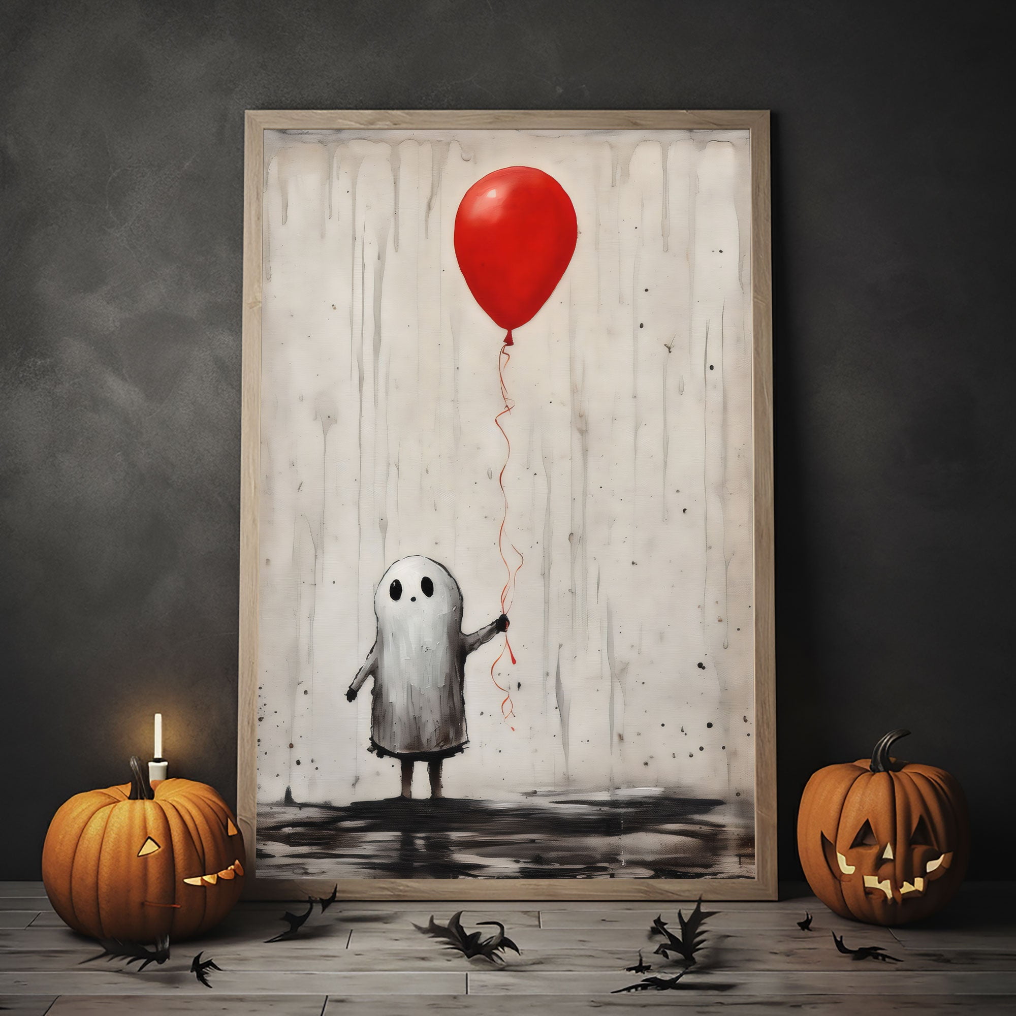 Ghost Boy Holding A Red Balloon Poster Print,Cute Ghost Print, Boo ...