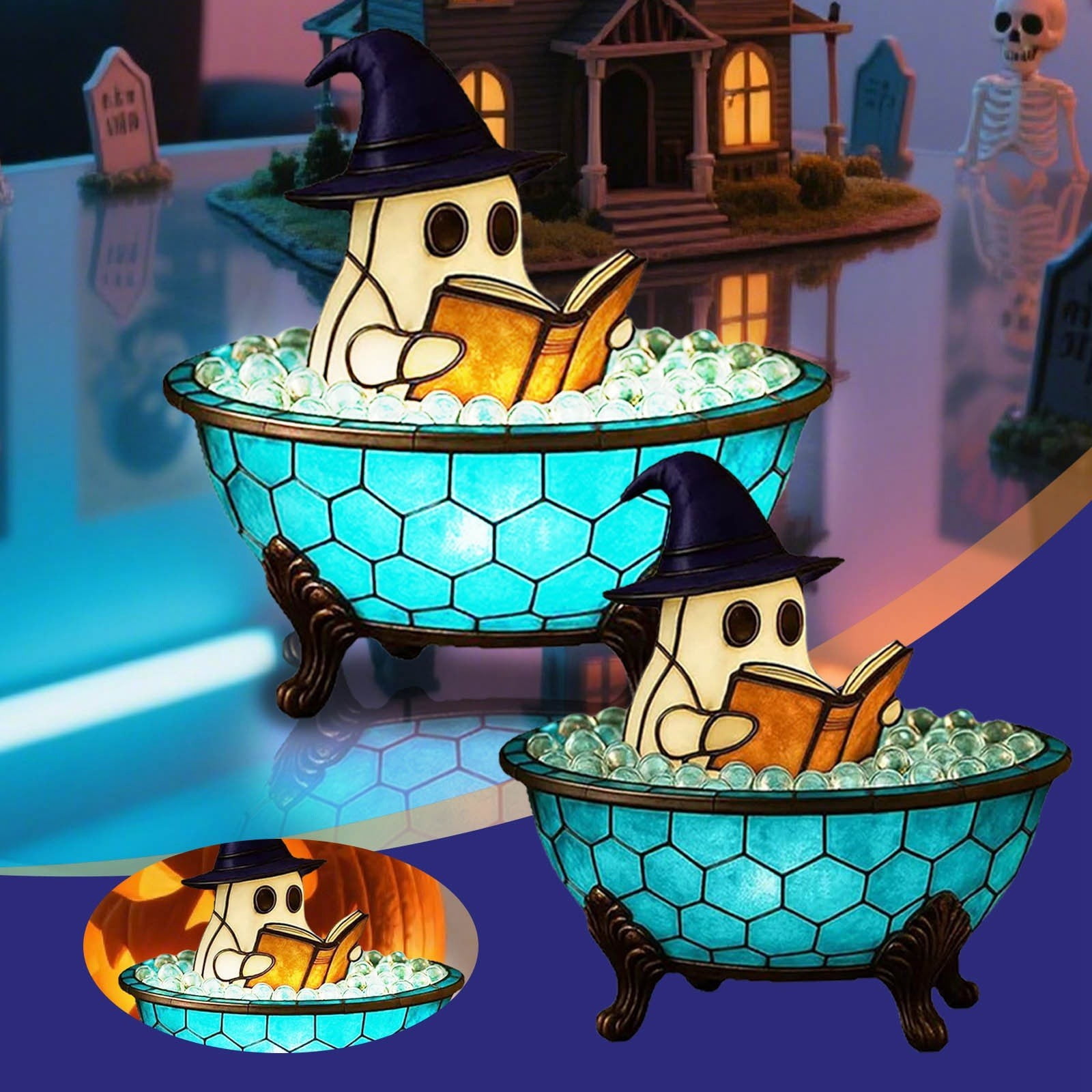 Ghost Bubble Bath Lamp, Ghost Reading Book LED Night Light, Halloween ...