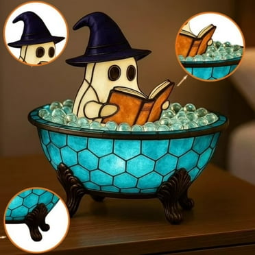 Cute Ghost Reading Book Lamp Ghost Statue Night Light House Mantel ...