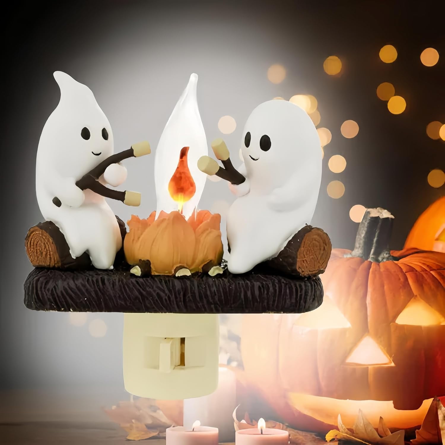 Ghost Campfire Fireplace Nightlight, 3D LED Ghost Roasting Marshmallows ...