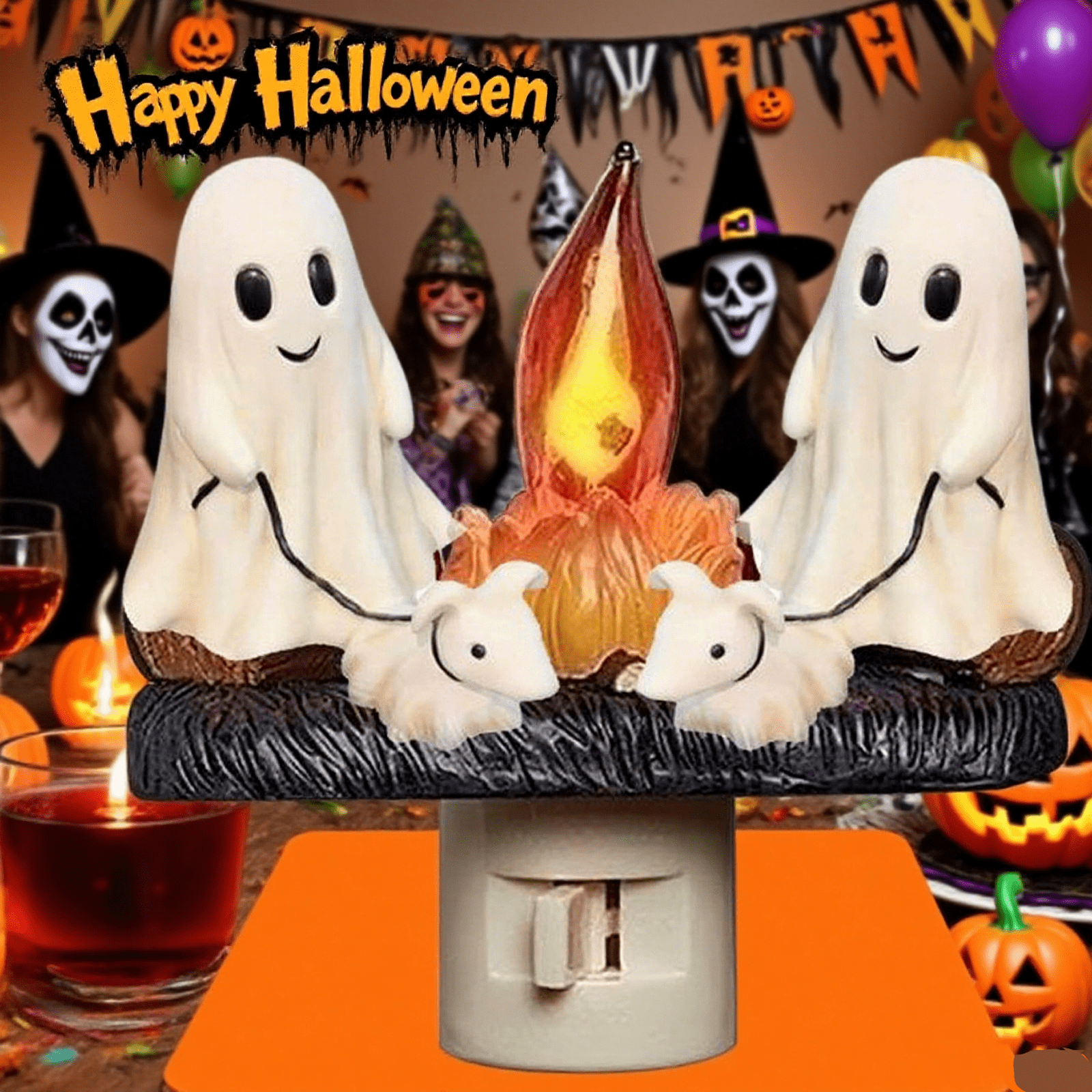 Ghost Campfire Flickering Night Light 2025，3D Bonfire Flame Nightlight ...