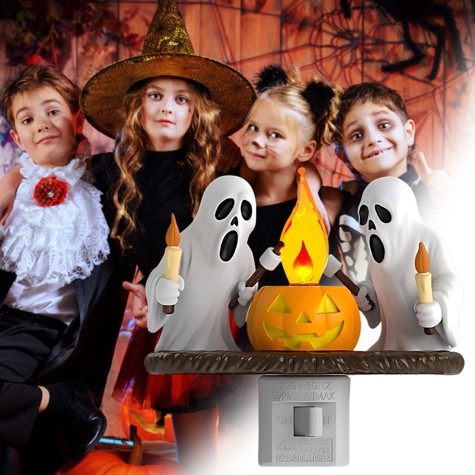 Ghost Campfire Flickering Night Light, 3D Halloween Ghost Pumpkin LED ...