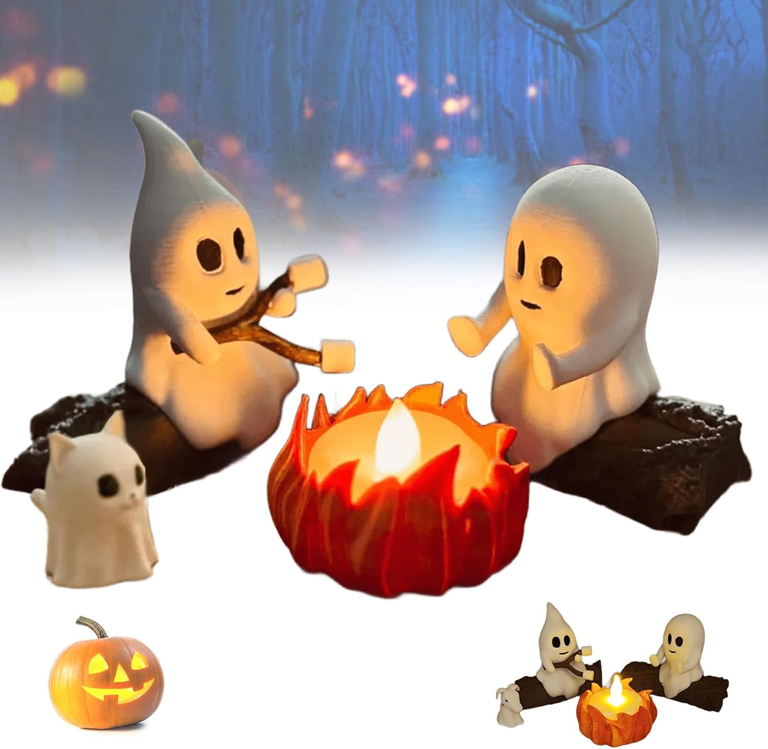 Ghost Campfire Gathering, Fireside Ghosts with Ghost Dog, 3D Printed ...