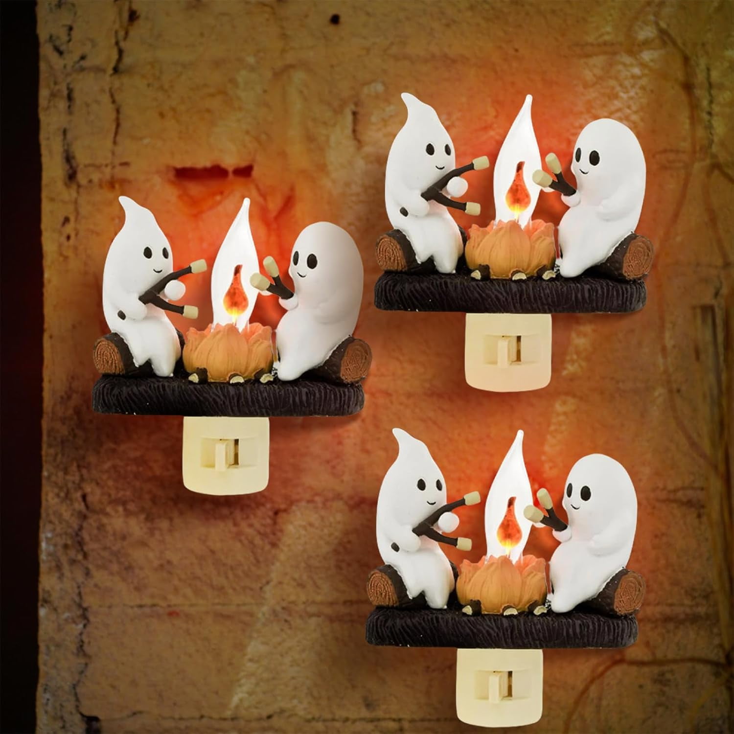 Ghost Campfire Nightlight，3D LED Fake Fire Spooky Wall Decor Ghost ...