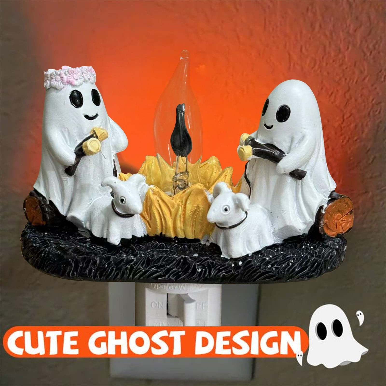 Ghost Campfire Nightlight, Faux Ghost Campfire Flickering Flame Night ...