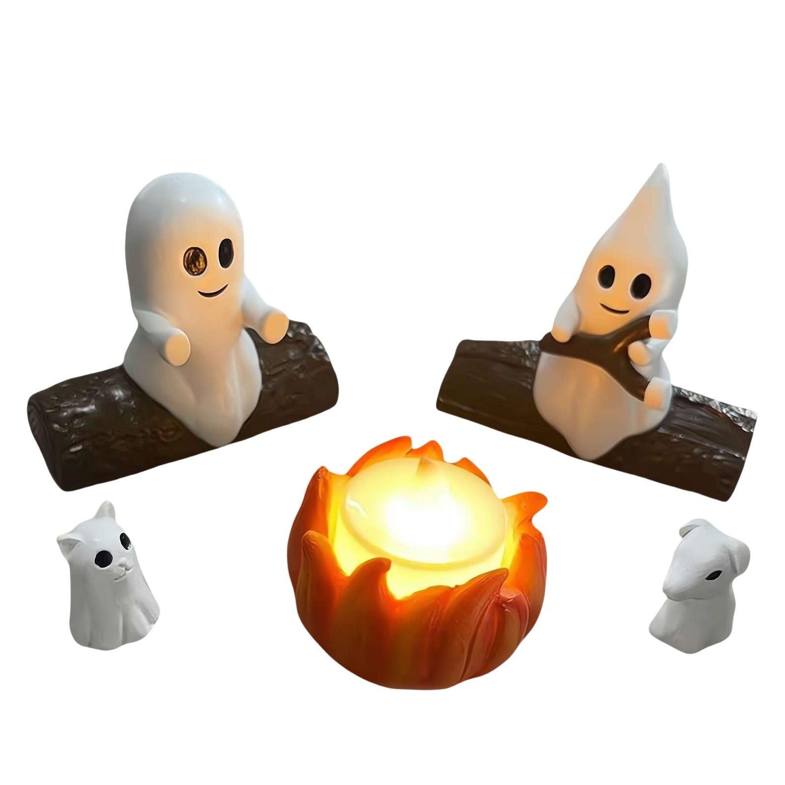 Ghost Campfire Nightlight Halloween Decoration Set, Glowing Resin ...