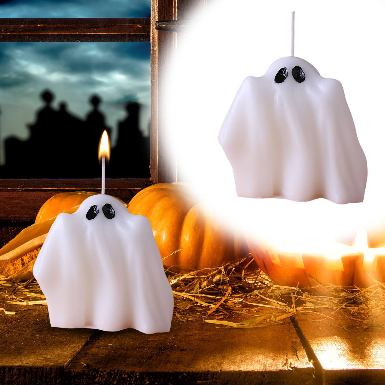 Ghost Candles White Burning Candles, 1 Pc Ghost Candles, Pumpkin Decor ...