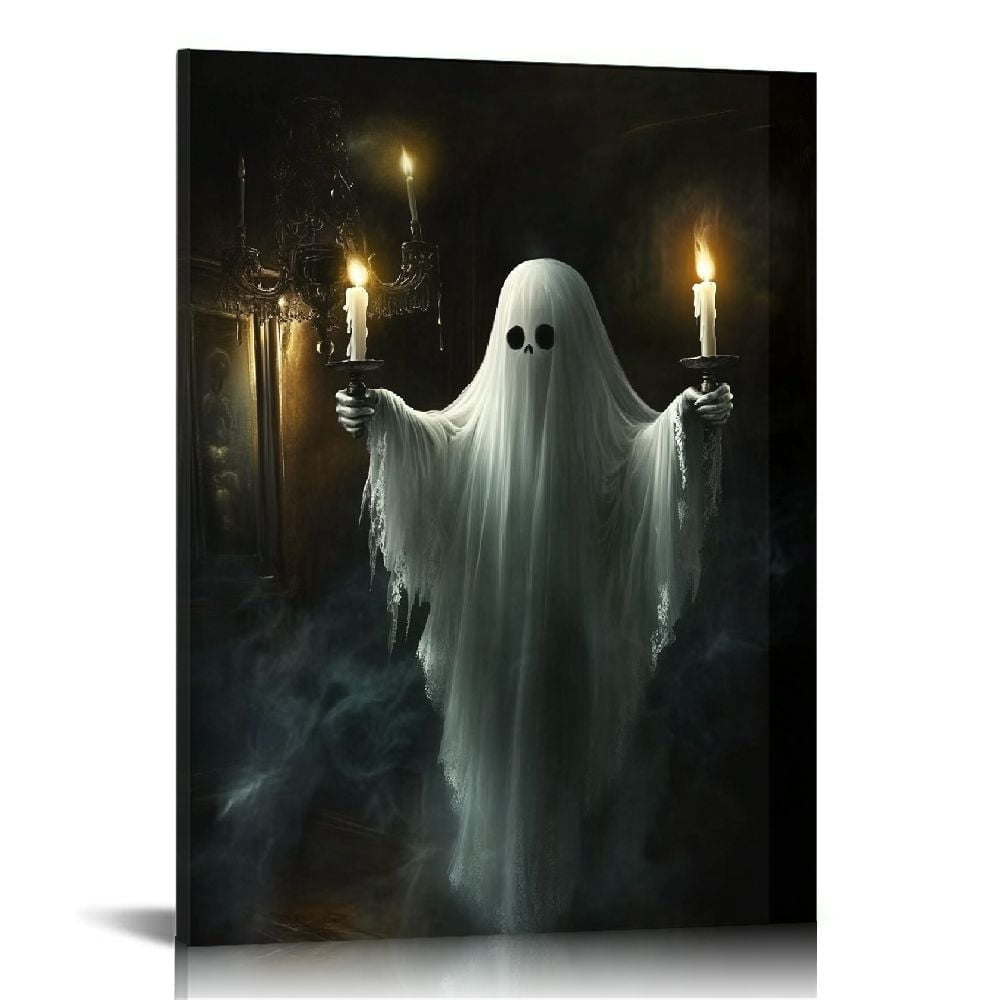 Ghost Canvas Wall Art Ghost Holding Candles Art Ghost Poster Halloween ...