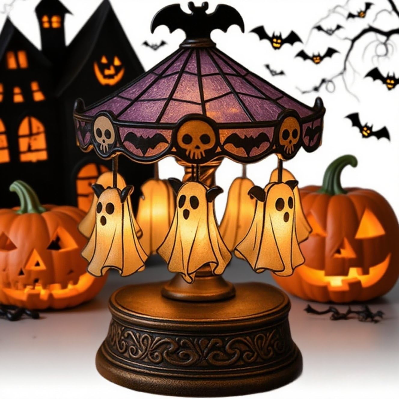 Ghost Carousel Lights, Halloween Spooky Warm Light Decor with Purple ...