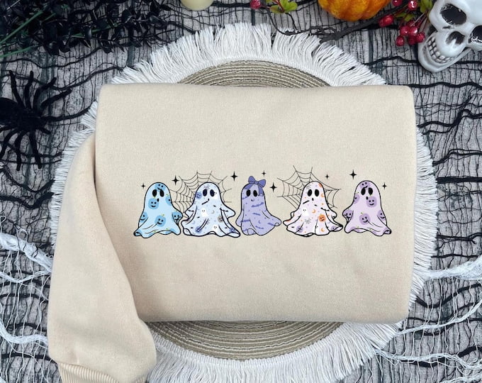 Ghost Cartoon Shirt, T-Shirt, Colorful Ghosts Sweatshirt, Spooky Season ...