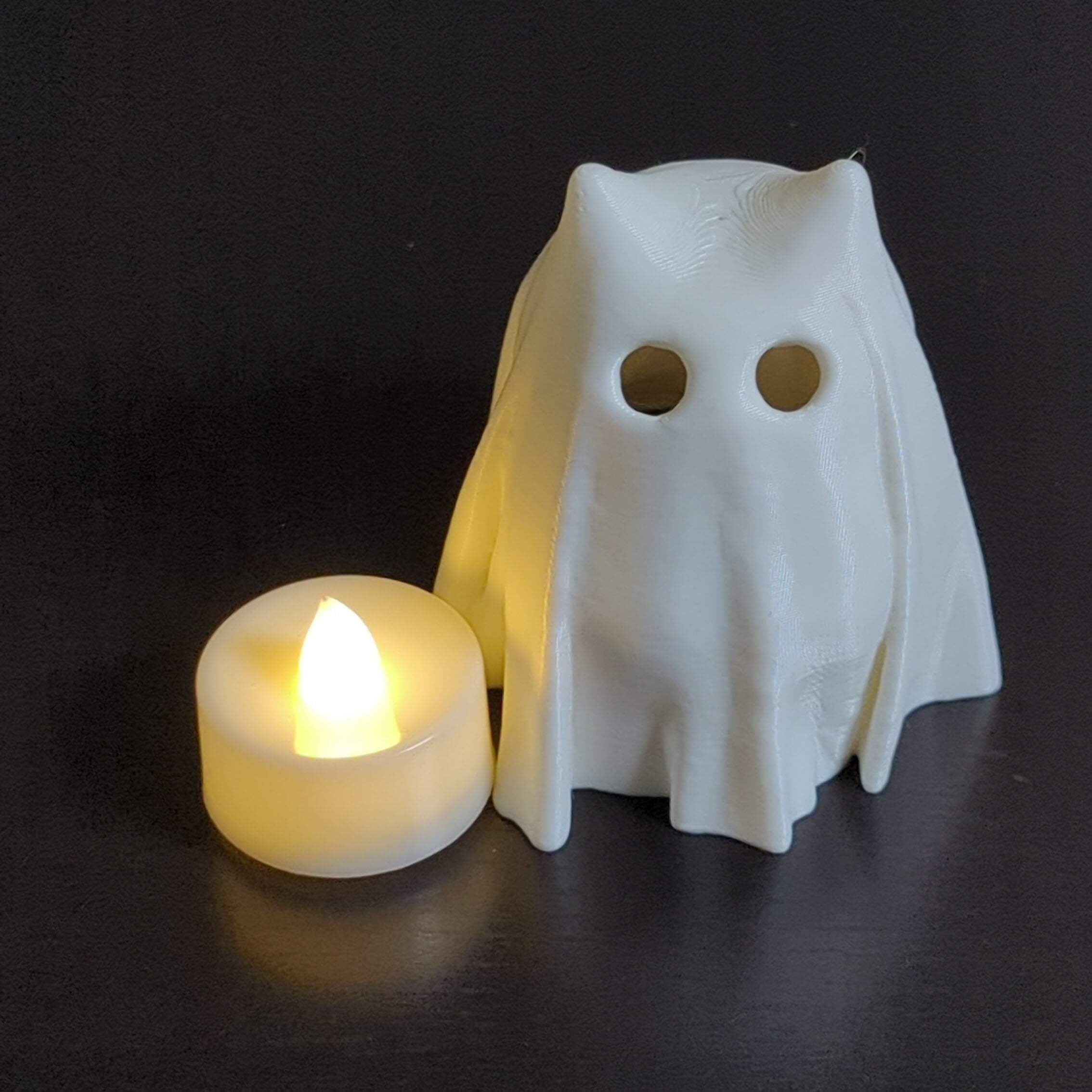 Ghost Cat with LED Tea Light Halloween Decoration, White, 1 Count ...