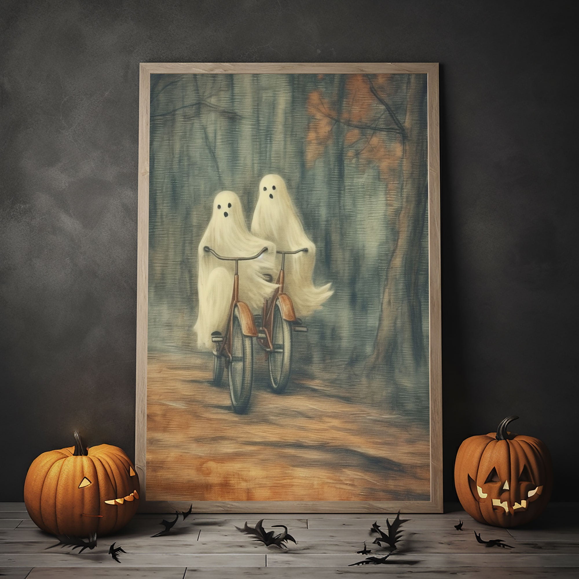 Ghost Couple Riding A Bicycle Wall Art, Ghost Couple In The Forest ...