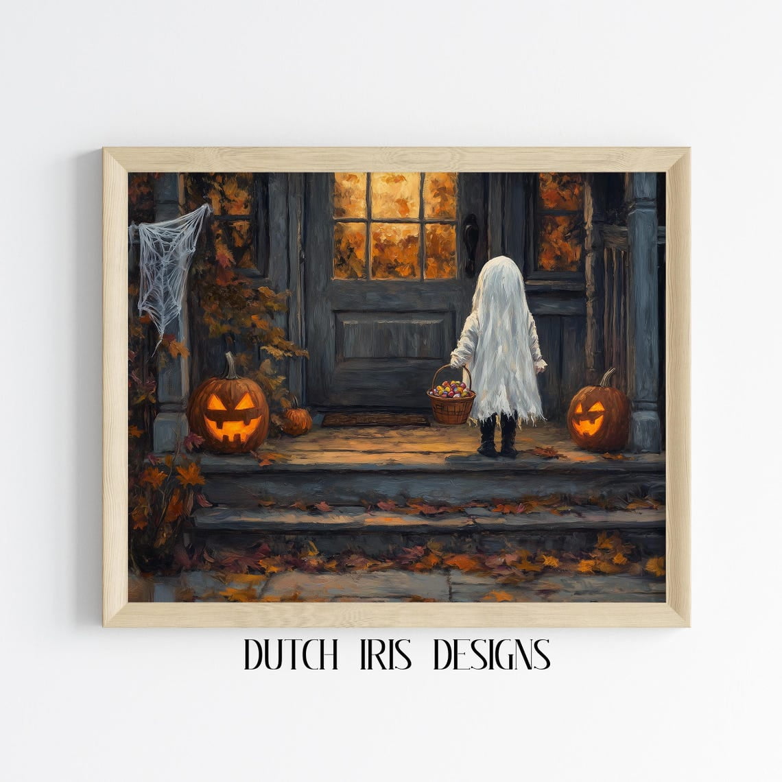 Ghost On Cozy Porch With Pumpkins, Rustic Autumn Decor, Fall Wall Art ...
