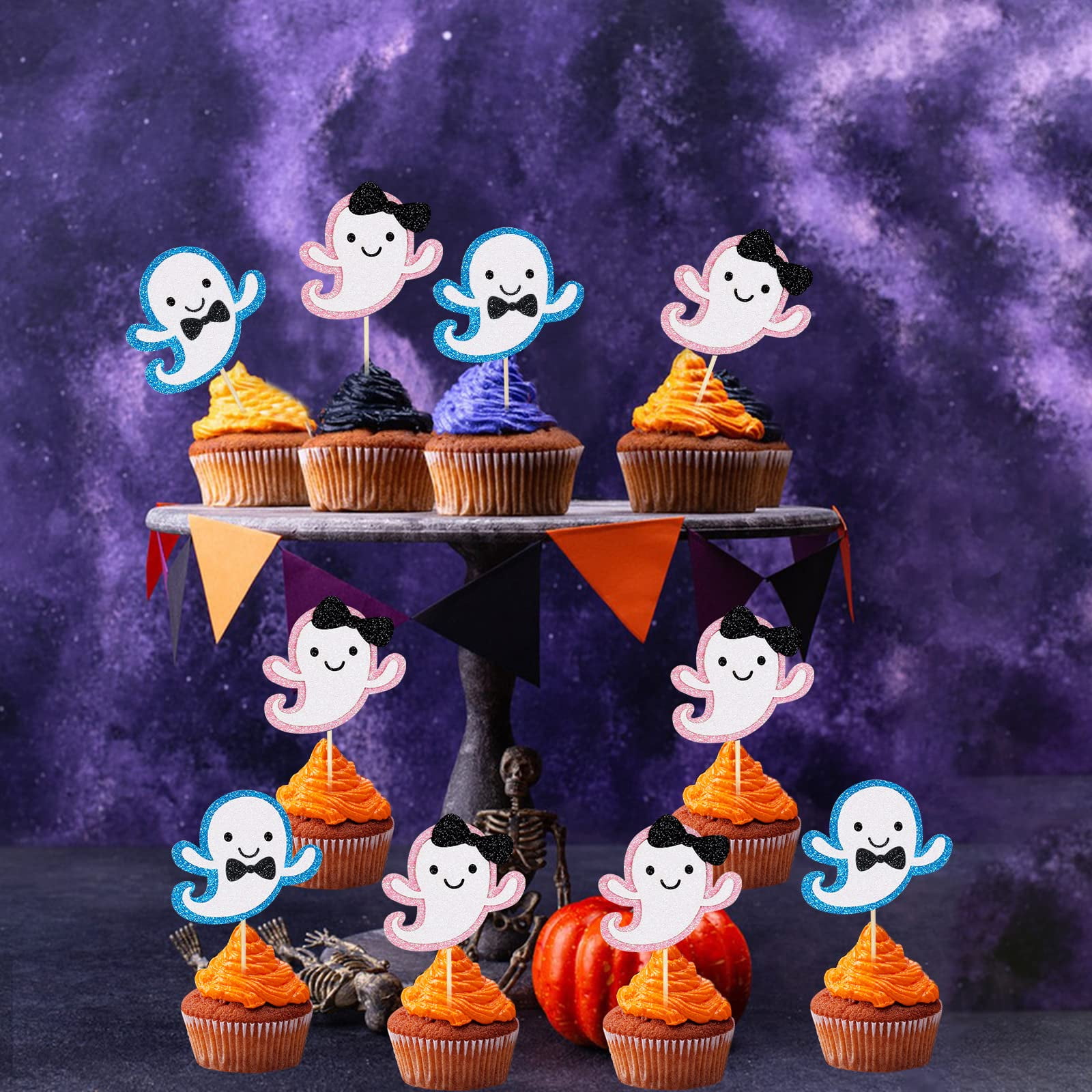 Ghost Cupcake Toppers SCH4 Pink and Blue Glitter, Halloween Ghost Baby ...