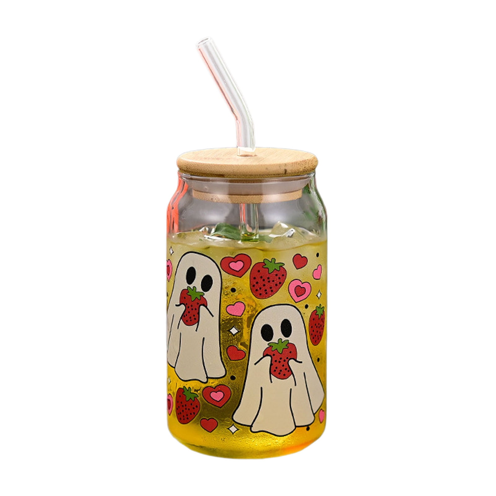 Ghost Cups,16 oz Cute Halloween Cup,Glass Halloween Tumbler with Lid ...