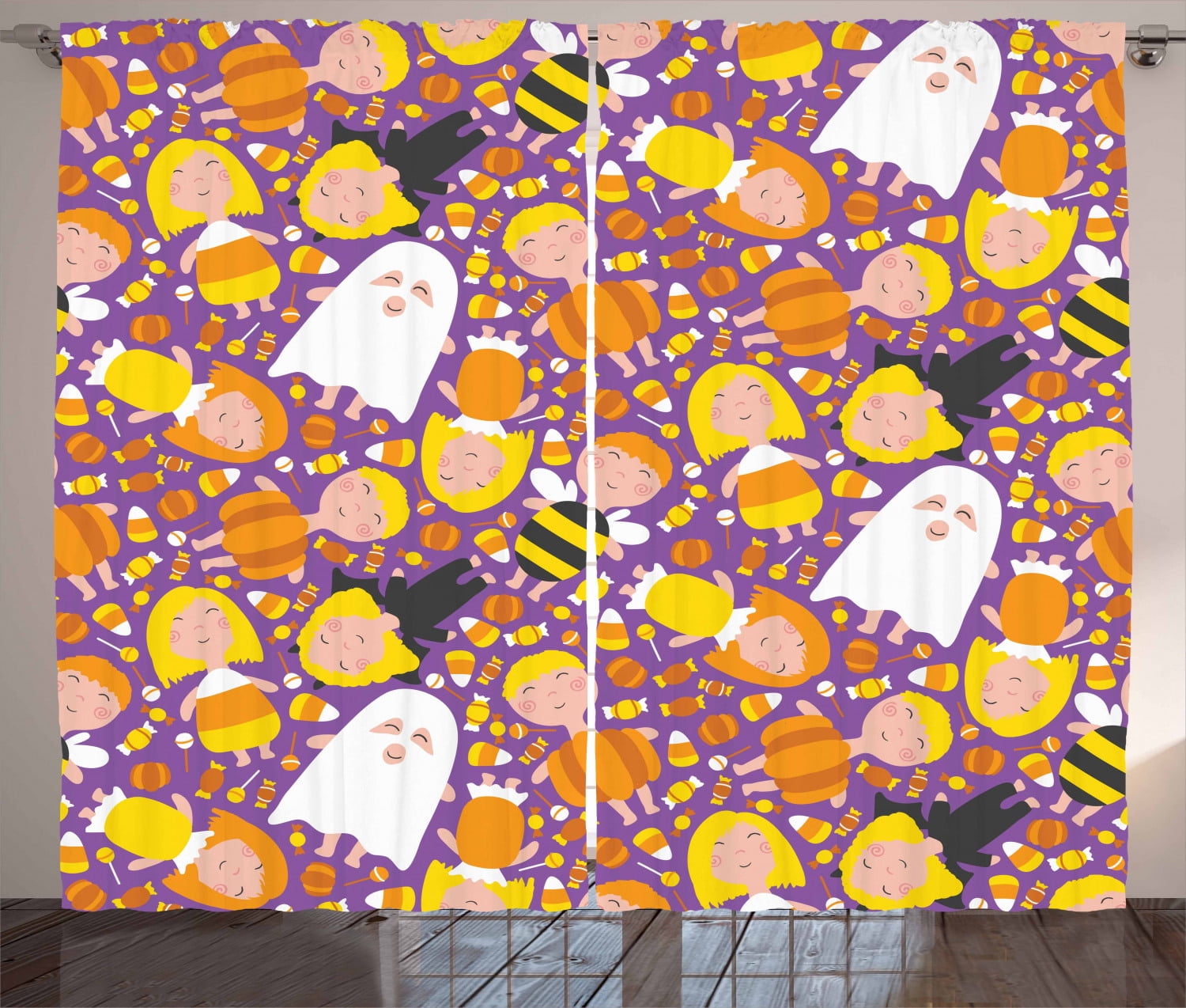 Ghost Curtains 2 Panels Set, Cheerful Kids in Different Halloween ...