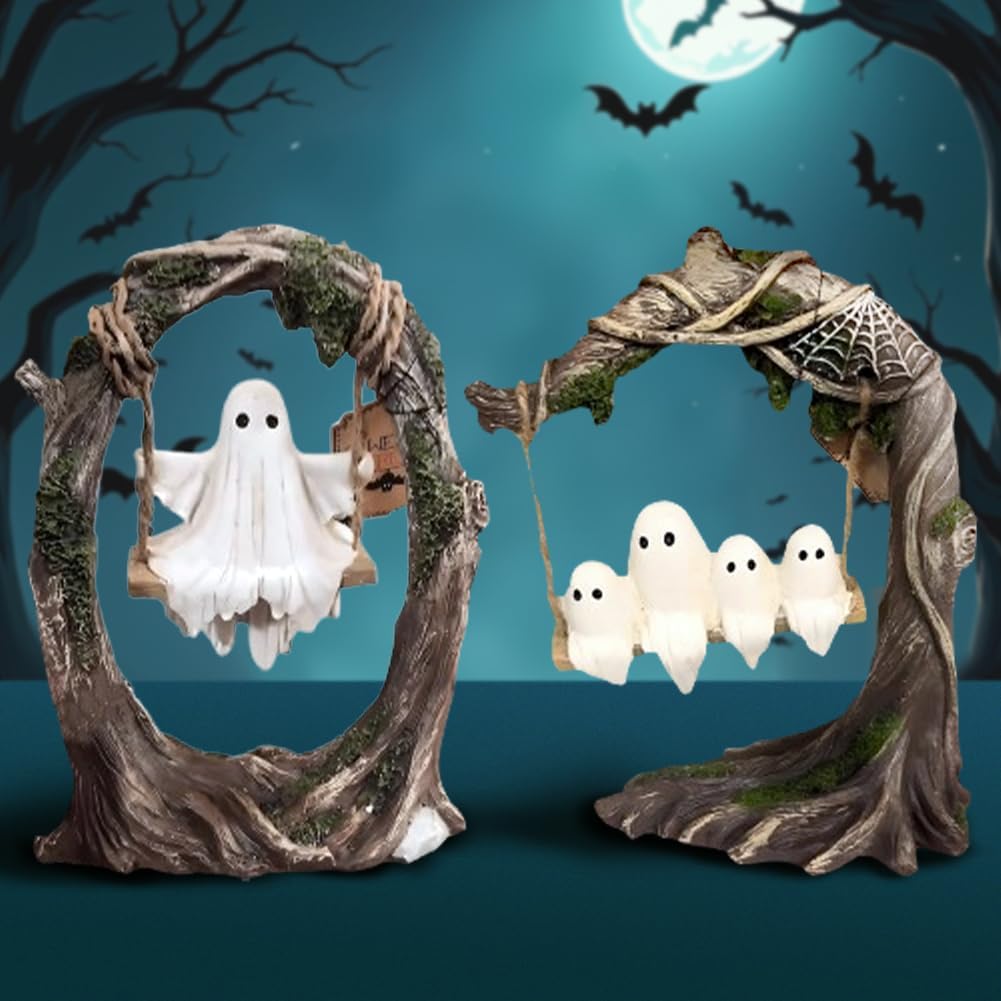 Ghost Decor - Swinging Ghost Ornament Halloween Decorations, Resin Cute ...