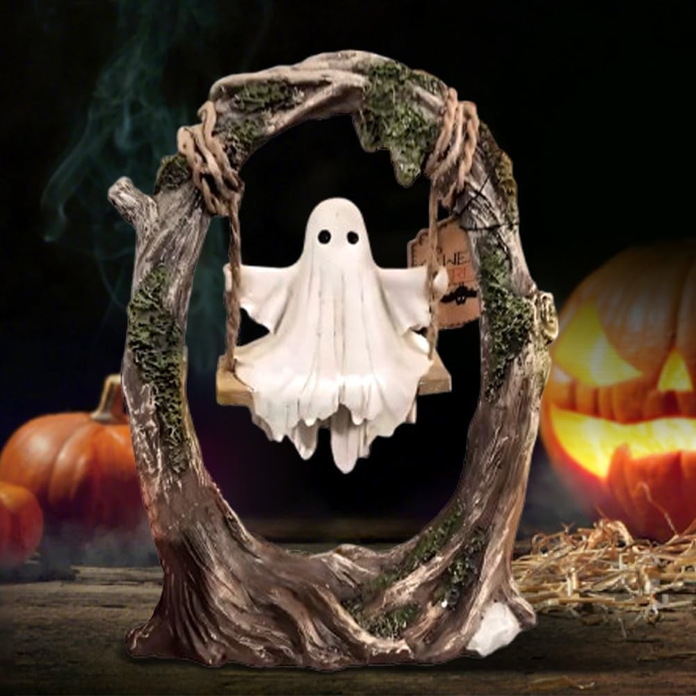 Ghost Decor - Swinging Ghost Ornament Halloween Decorations, Resin Cute ...