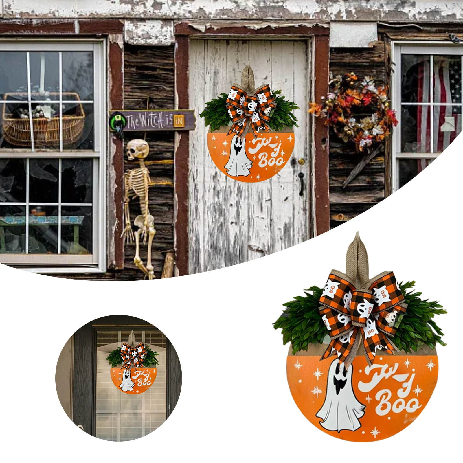 Ghost Door Sign BOO Decorations, Wooden Ghost Hanging Sign for Front ...