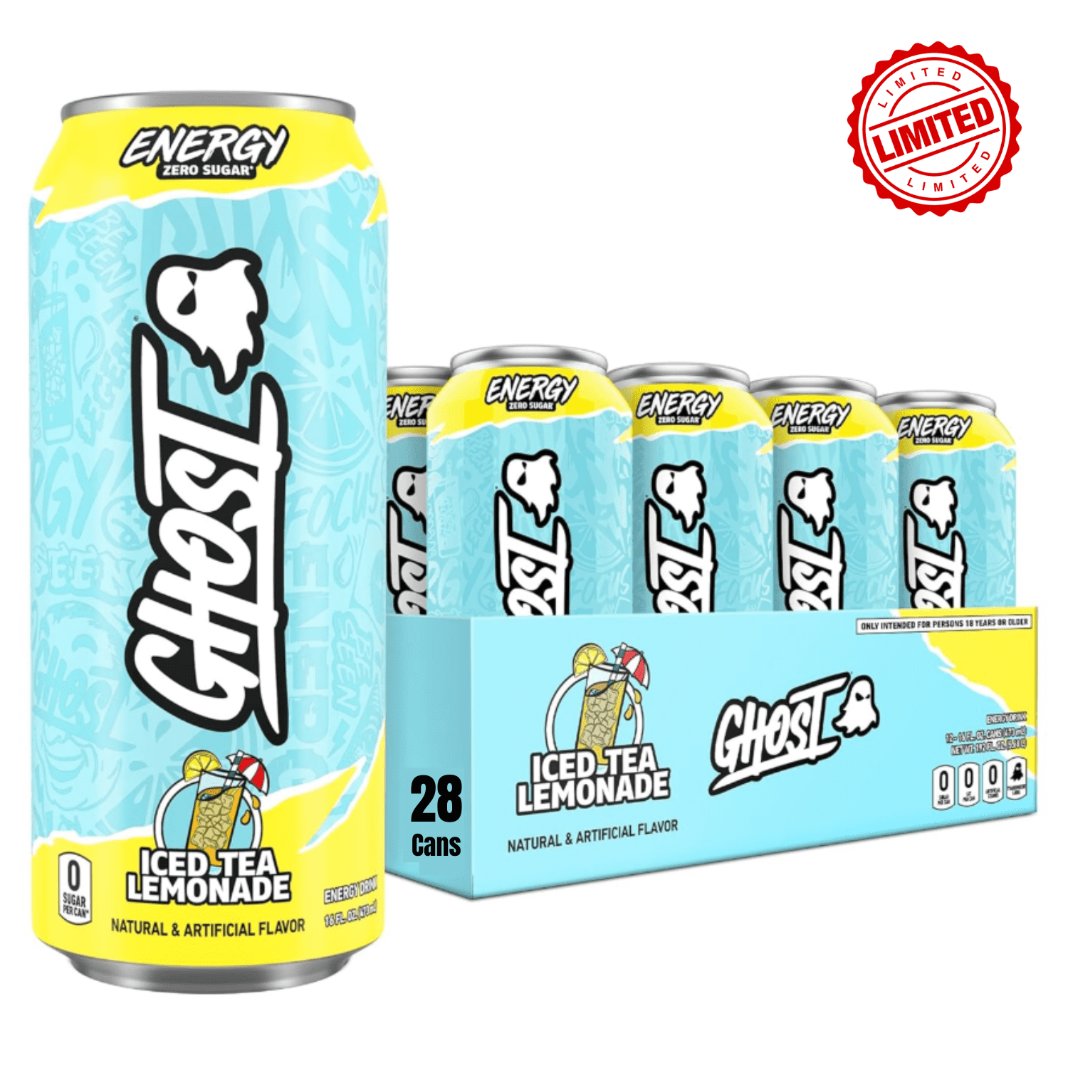 Ghost Energy Iced Tea Lemonade, 16 fl oz Cans, 28 Pack - Walmart.com