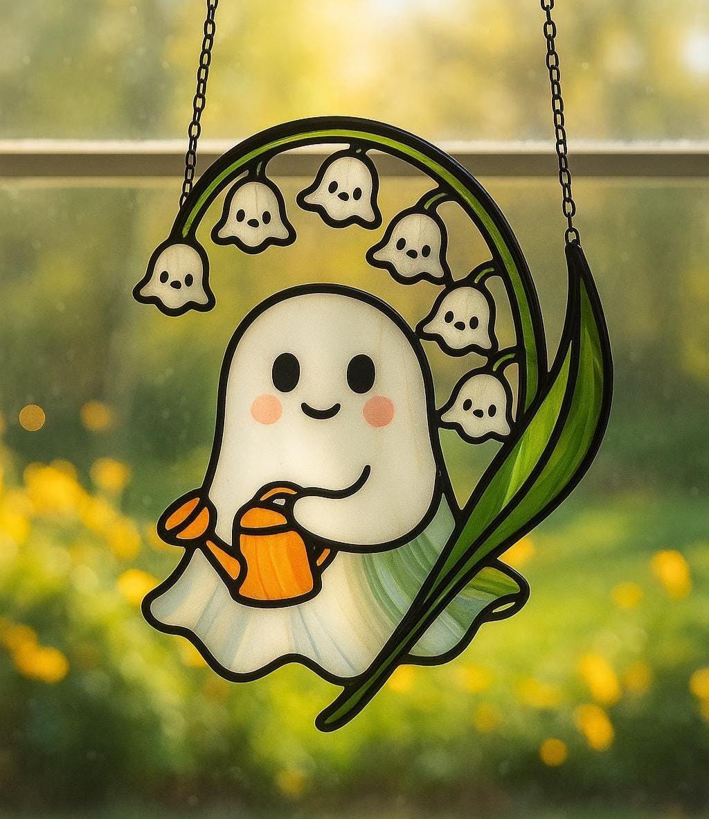 Ghost Faux Stained Glass Suncatcher, Lily of the Valley Acrylic Window ...