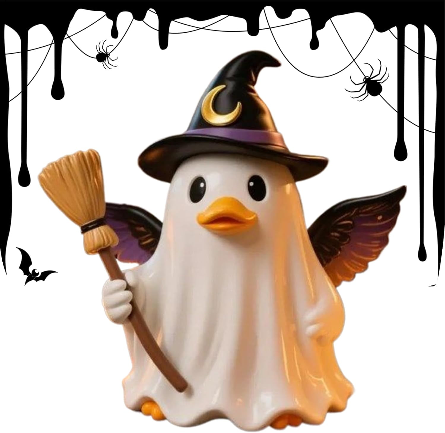 Ghost Figurine | Ghost Status, Cute Duck with Broom and Witch Hat for ...